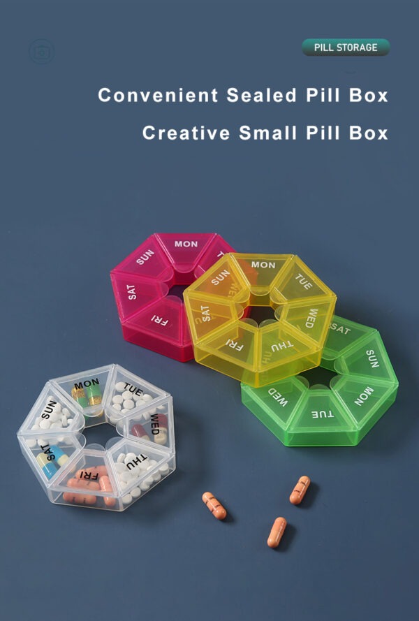 Weekly Heptagonal Pill Box | 7 Compartment Pill Organizer