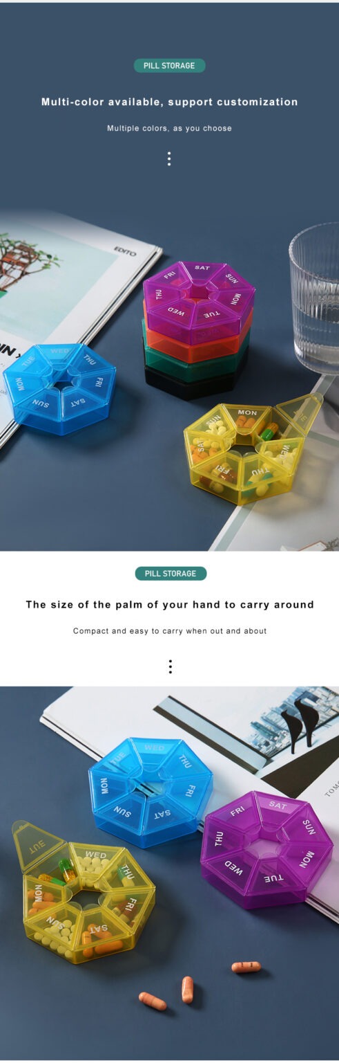 Weekly Heptagonal Pill Box | 7 Compartment Pill Organizer