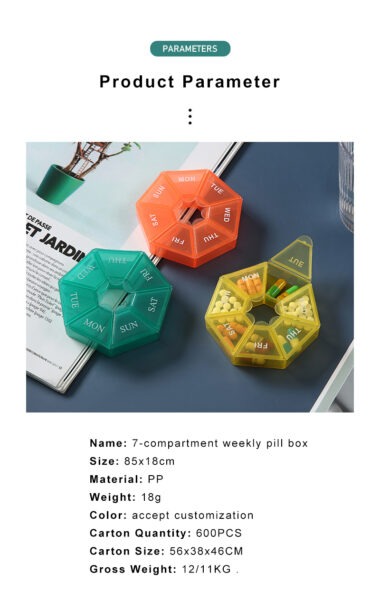 Weekly Heptagonal Pill Box | 7 Compartment Pill Organizer