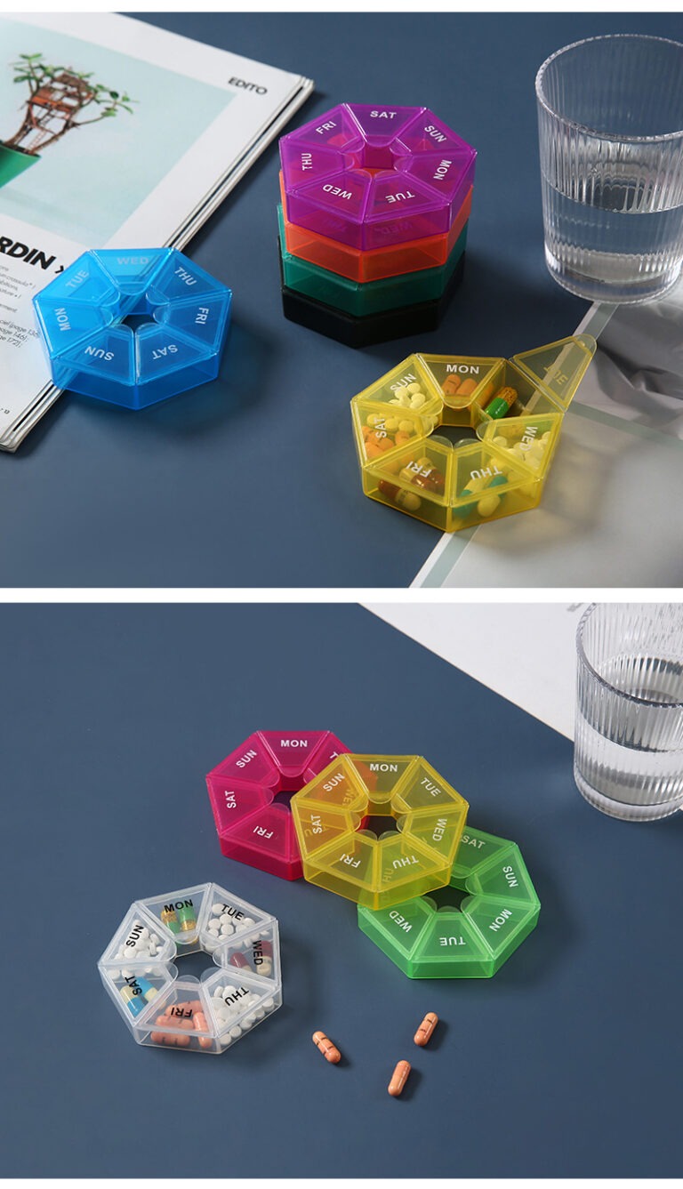 Weekly Heptagonal Pill Box | 7 Compartment Pill Organizer